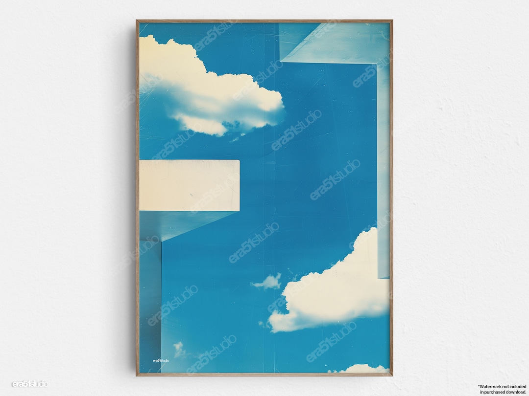 Geometric Sky and Clouds - Original Mid-century Modern Minimalist Wall ...