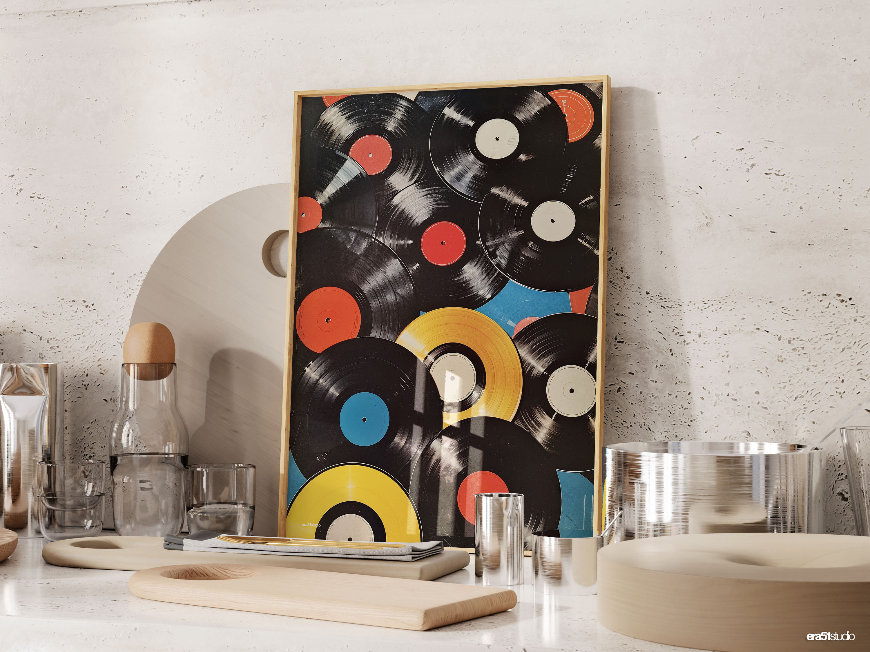 Retro Vinyl Records - Original Mid-century Modern Minimalist Wall Art ...