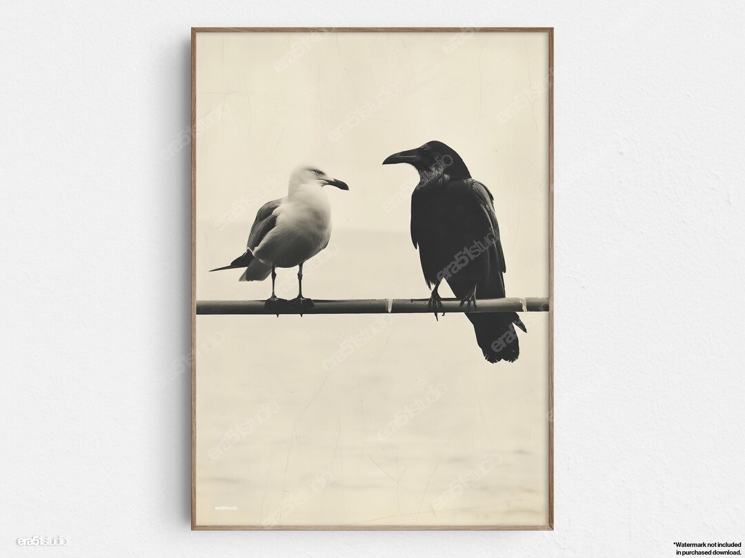 Raven and Seagull Perch - Original Mid-century Modern Minimalist Wall ...