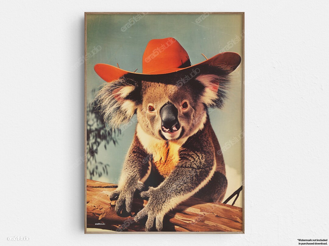 Koala Cowboy - Original Mid-century Modern Minimalist Wall Art ...