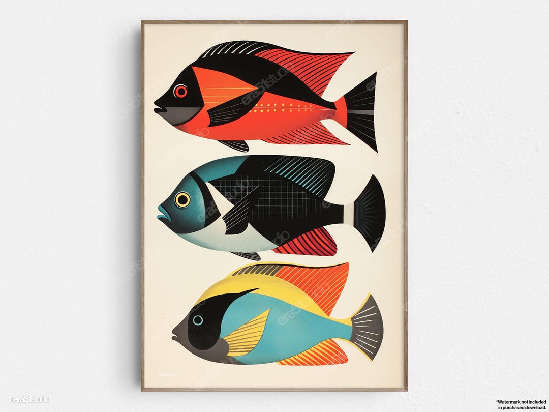 Stylized Fish Trio - Original Mid-century Modern Minimalist Wall Art ...