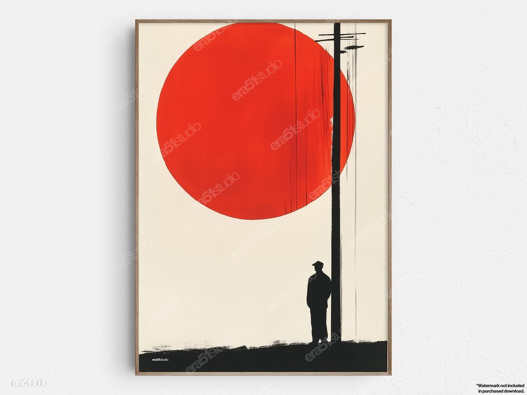 Man Under Red Sun - Original Mid-century Modern Minimalist Wall Art ...