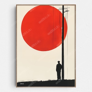 Man Under Red Sun - Original Mid-century Modern Minimalist Wall Art ...