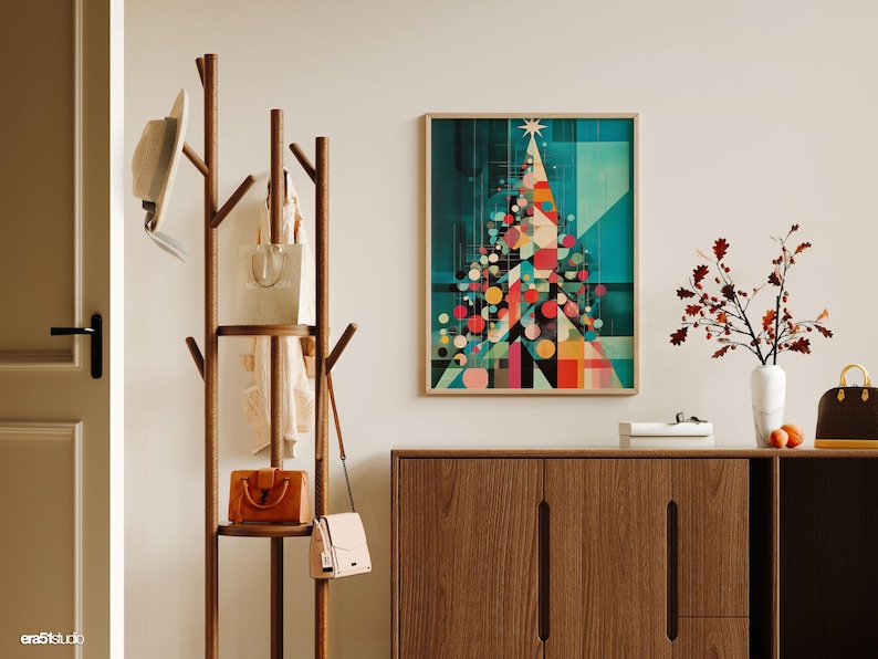 Bauhaus Holiday Tree - Original Mid-century Modern Minimalist Wall Art ...
