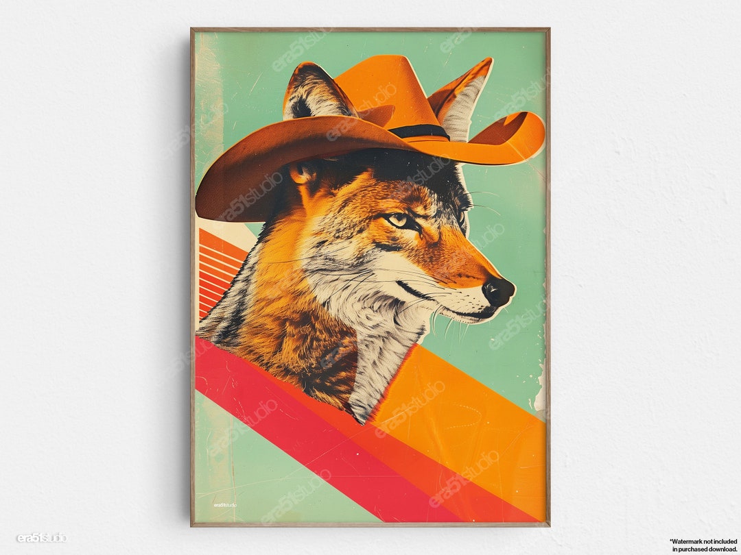 Coyote Fox Cowboy - Original Mid-century Modern Minimalist Wall Art ...