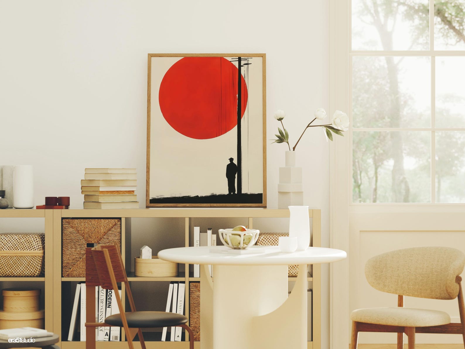 Man Under Red Sun - Original Mid-century Modern Minimalist Wall Art ...