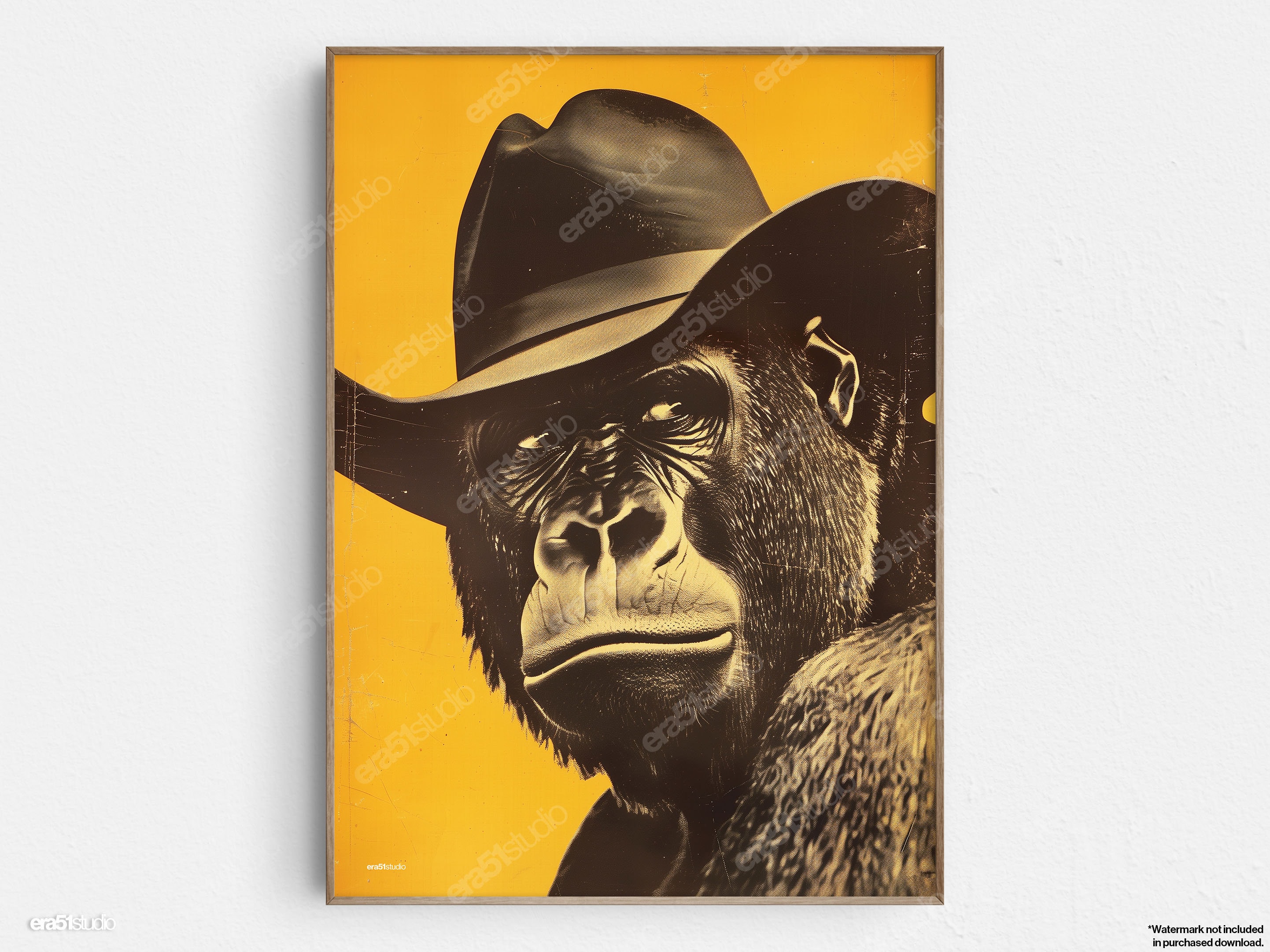 Gorilla in a Cowboy Hat - Original Mid-century Modern Minimalist Wall ...