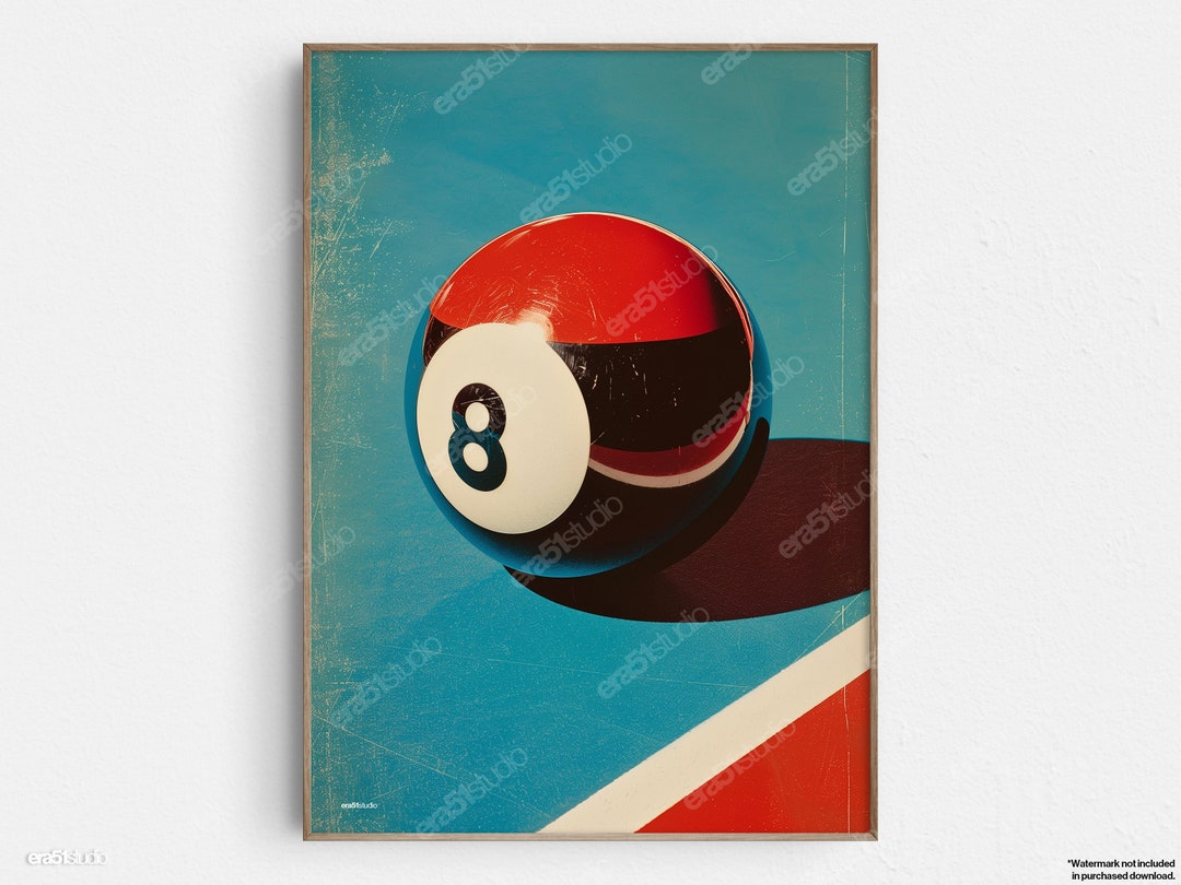 Vintage Billiards 8-ball - Original Mid-century Modern Minimalist Wall ...