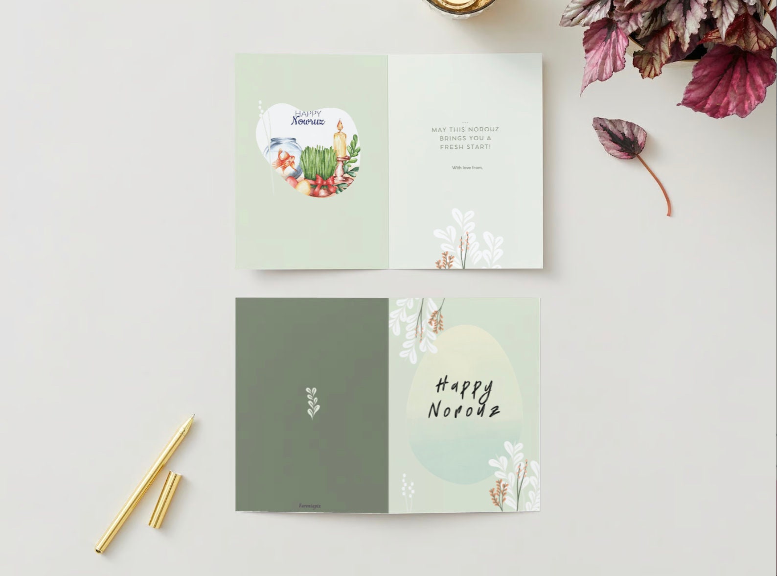 Folded happy Norouz Cards to Celebrate Persian New Year, 4'x5.5', کارت ...