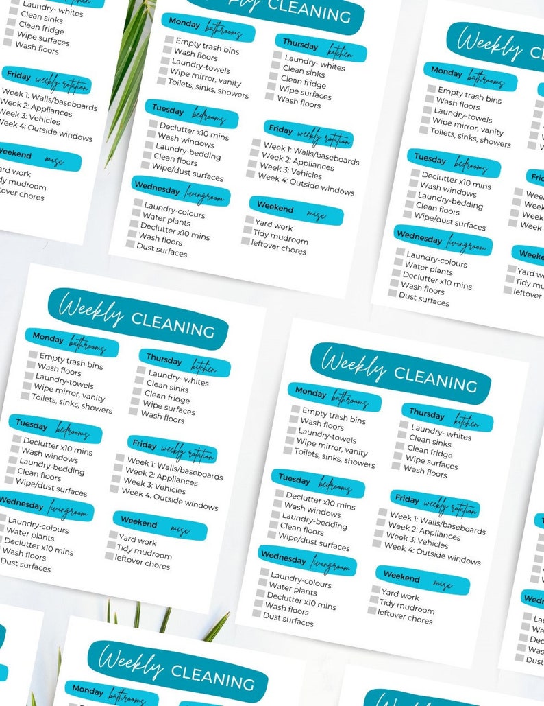 Simple Weekly Cleaning Checklist Instant Download Editable - Etsy