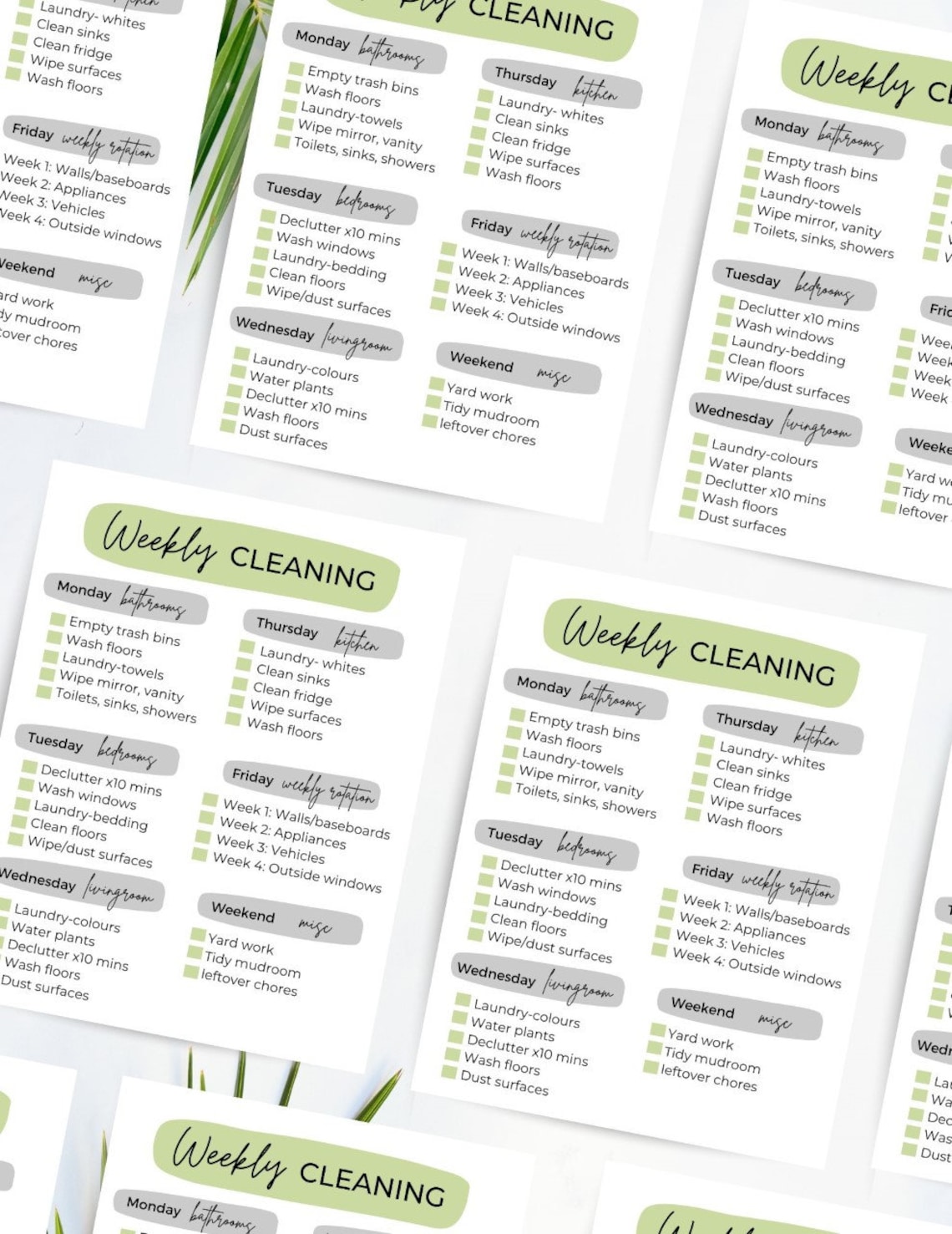 Simple Weekly Cleaning Checklist - Instant Download, Editable in Canva ...