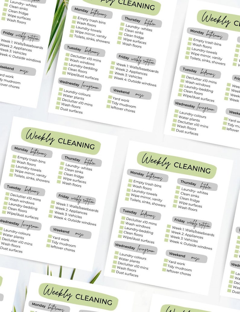 Simple Weekly Cleaning Checklist - Instant Download, Editable in Canva ...