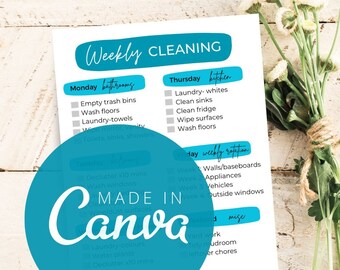 Simple Weekly Cleaning Checklist - Instant Download, Editable in Canva ...