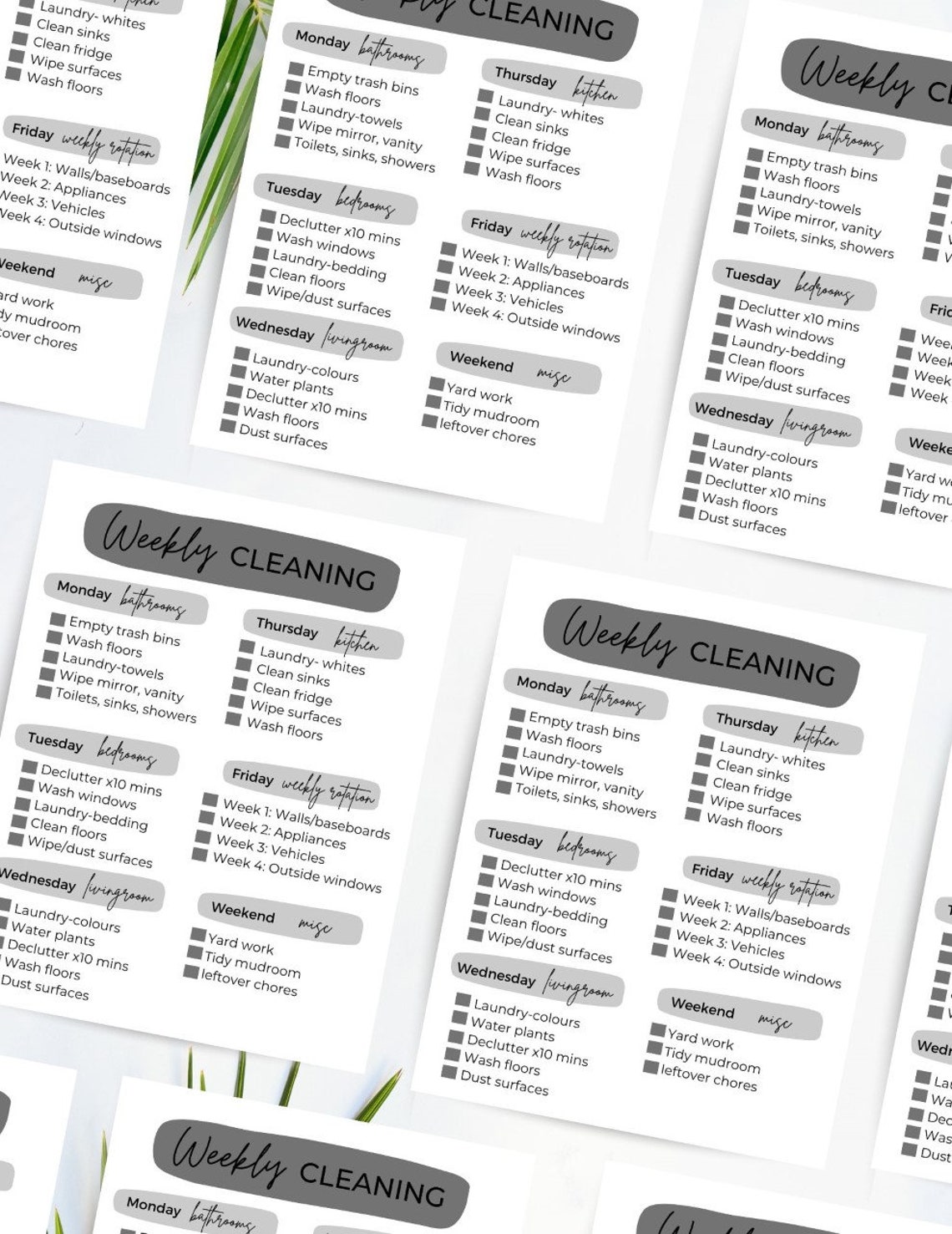 Simple Weekly Cleaning Checklist Instant Download Editable In Canva