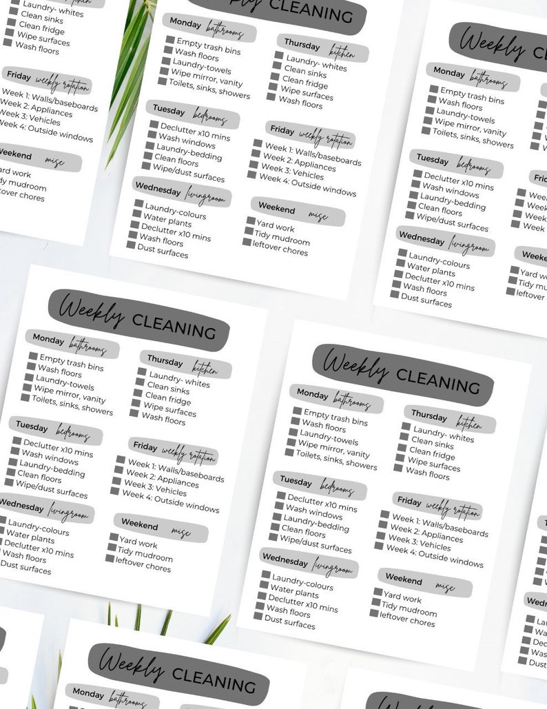 Simple Weekly Cleaning Checklist - Instant Download, Editable in Canva ...