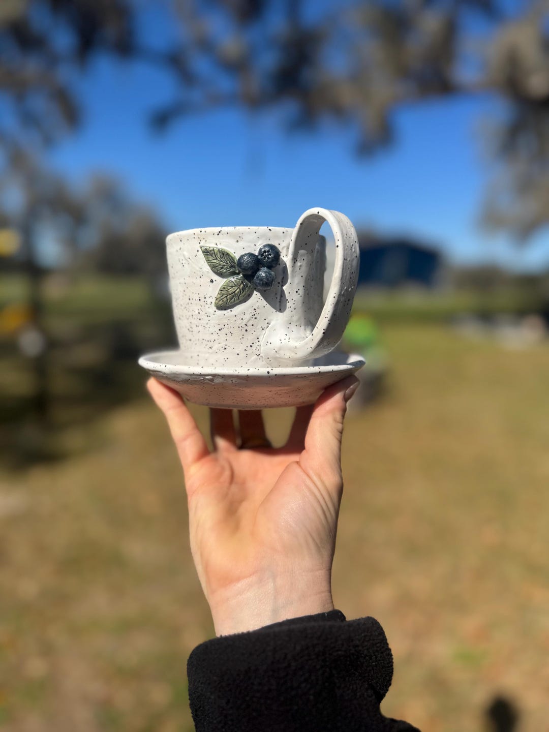 Handmade Blueberry Mug and Saucer Set – Speckled Ceramic Coffee Cup ...
