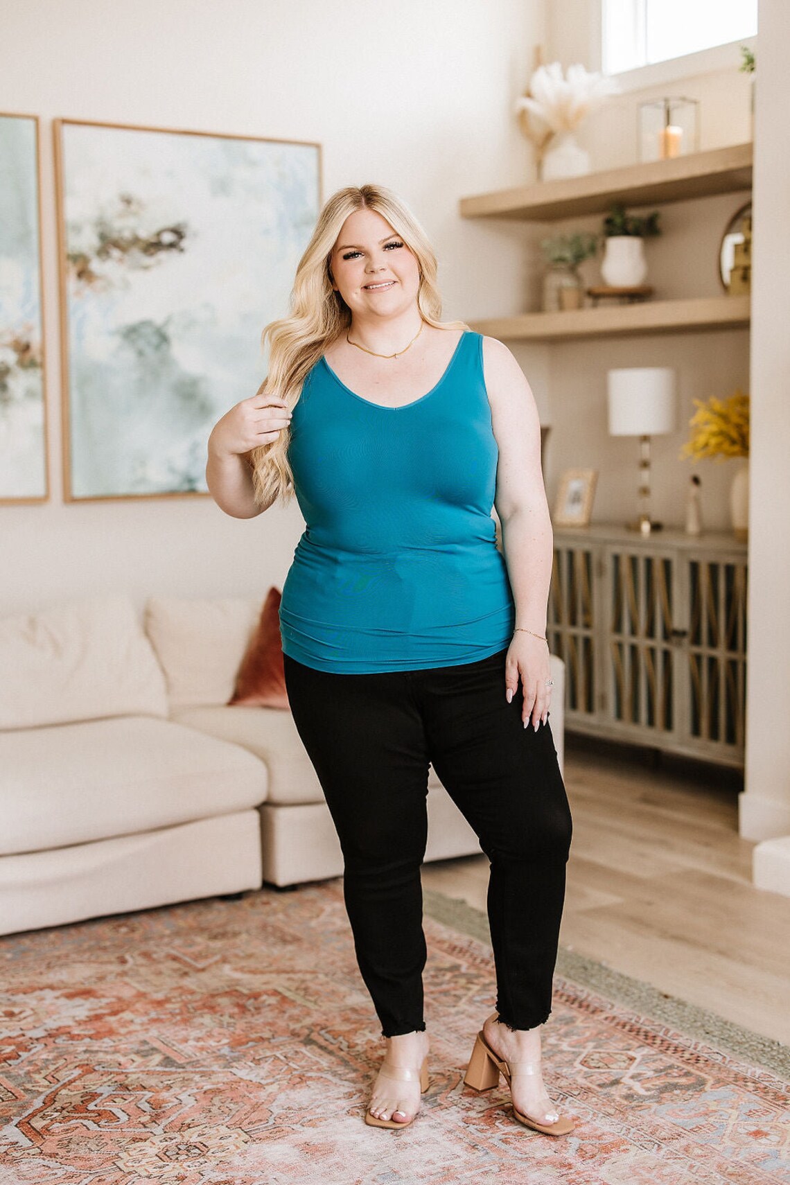 The Basics Reversible Longline Tank in Dark Teal - Etsy