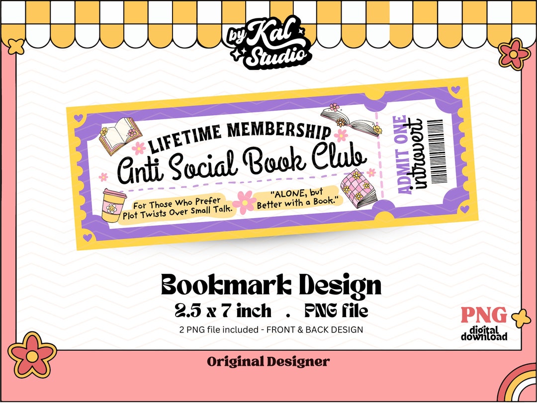 Anti Social Book Club Bookmark, Printable Bookmark, Gifts for Introvert ...