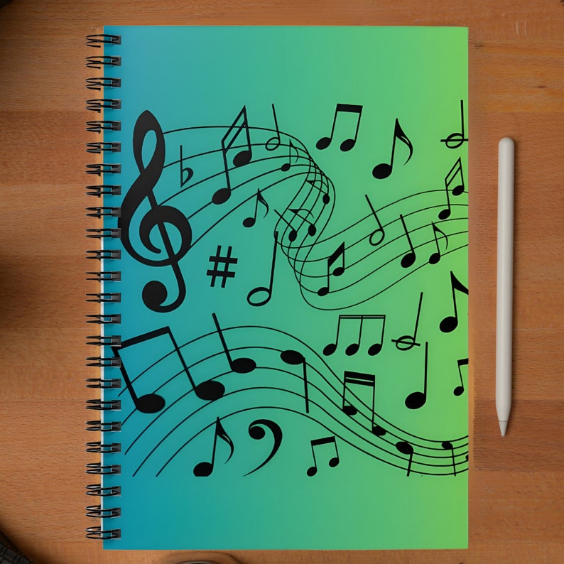 Music Notes Notebook, Lined Spiral Notebook, Gradient Notebook ...