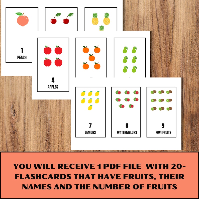 Printable Fruit Flashcards, Counting Flashcards, Number Flashcards ...