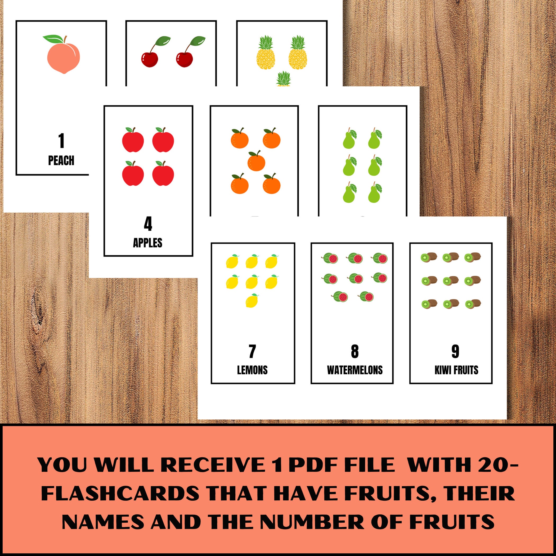 Printable Fruit Flashcards, Counting Flashcards, Number Flashcards ...