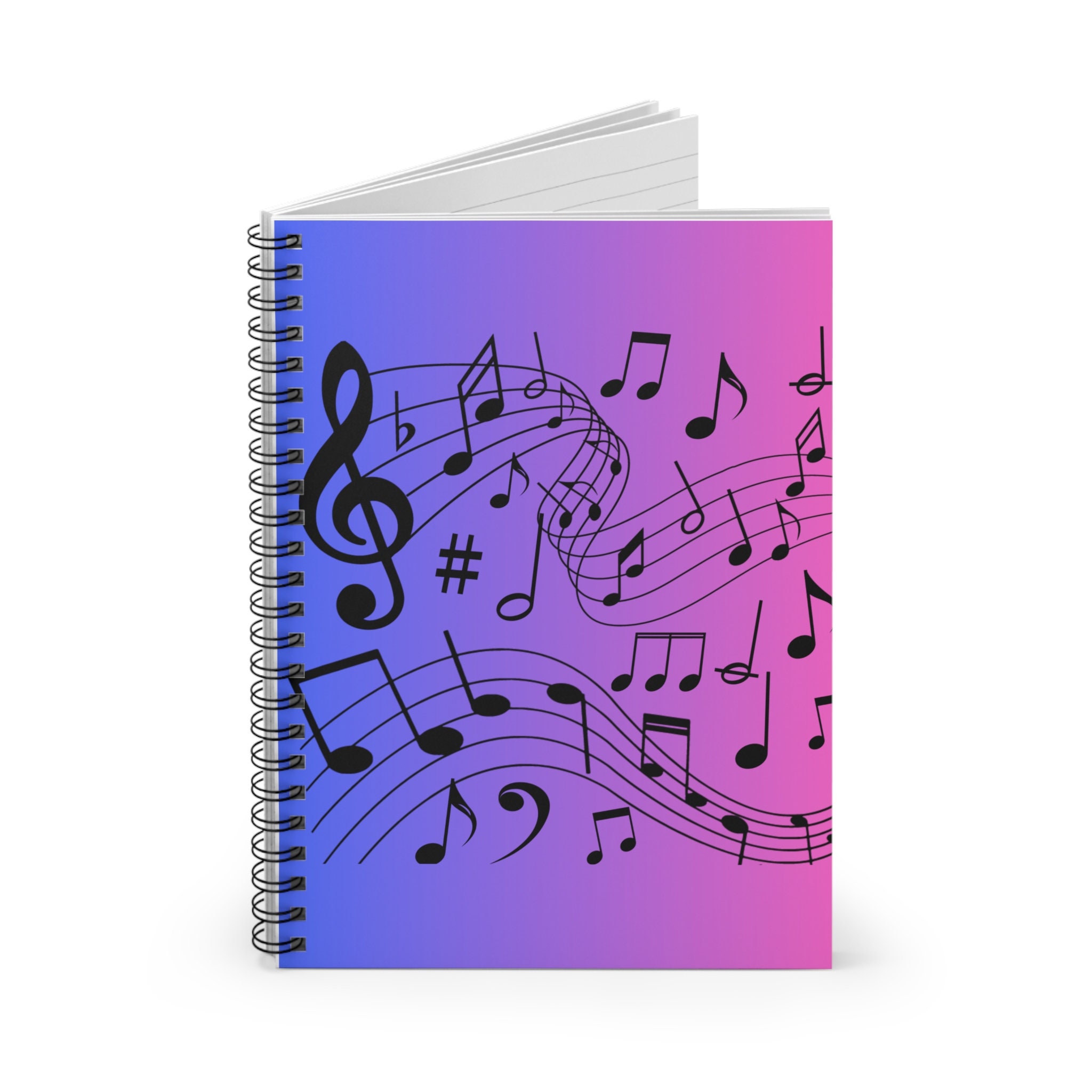 Music Notes Notebook, Lined Spiral Notebook, Gradient Notebook ...