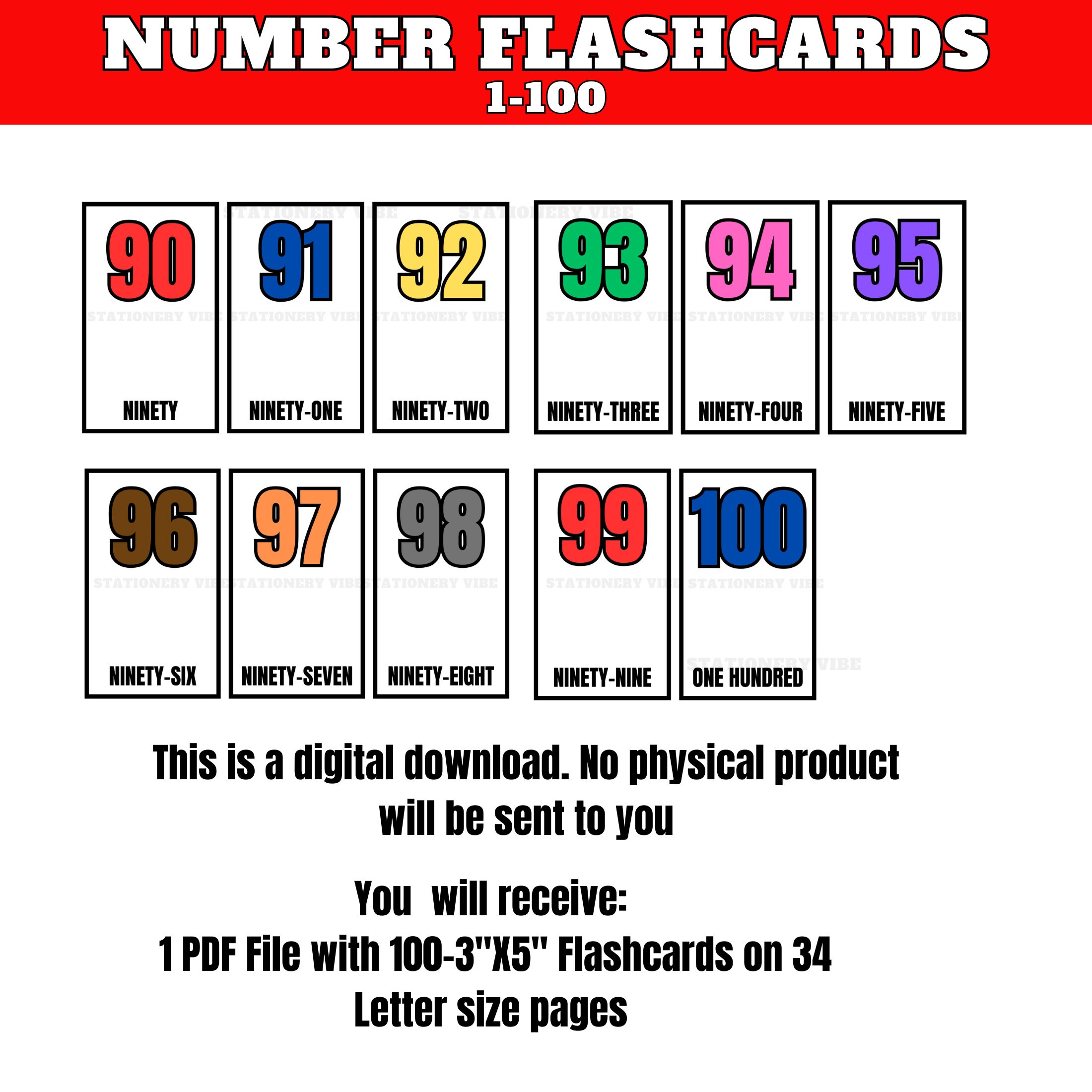 Printable Number Flashcards, Numbers 1-100, Counting Flashcards ...