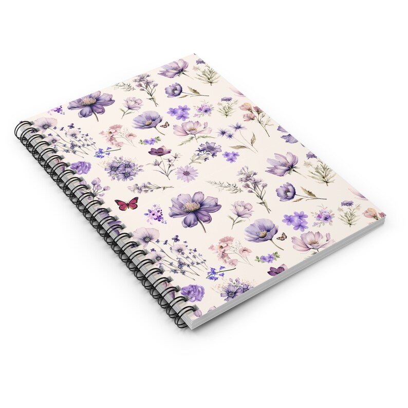 Purple Flower Spiral Notebook, Ruled Line, Journal, Diary, Aesthetic ...