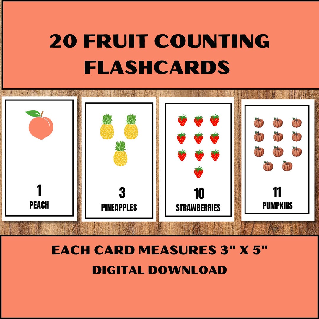 Printable Fruit Flashcards, Counting Flashcards, Number Flashcards ...