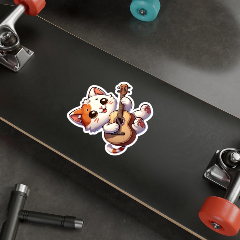 Cat Playing Guitar Sticker, Funny Cat, Cute Cat, Music, Guitar, Laptop ...