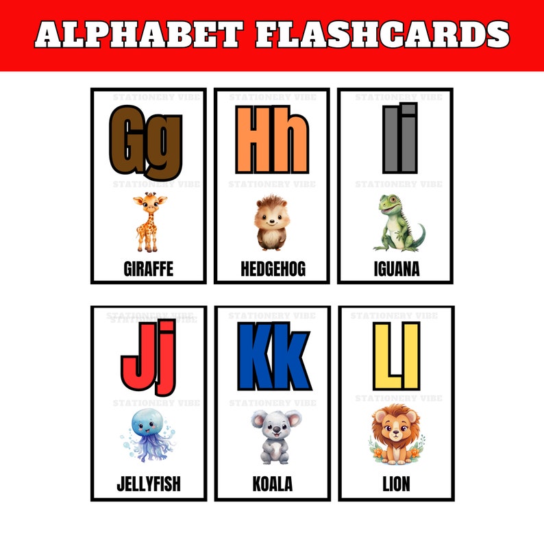 Printable Alphabet Flashcards ABC Animal Flashcards Letter - Etsy