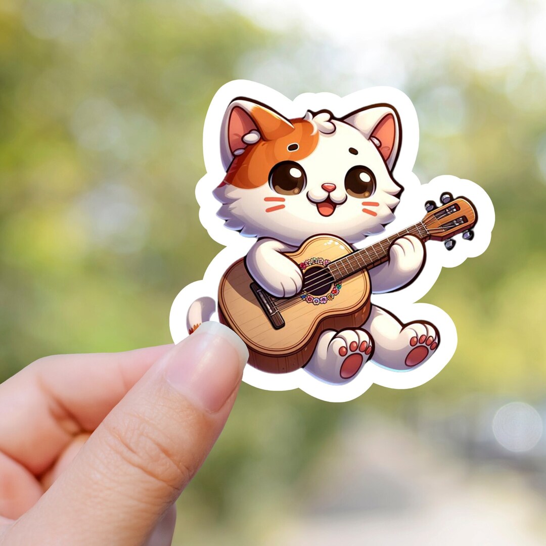 Cat Playing Guitar Sticker, Funny Cat, Cute Cat, Music, Guitar, Laptop ...
