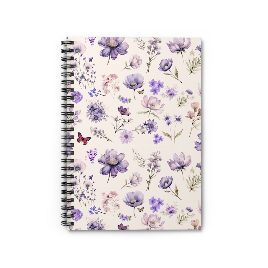 Purple Flower Spiral Notebook, Ruled Line, Journal, Diary, Aesthetic ...