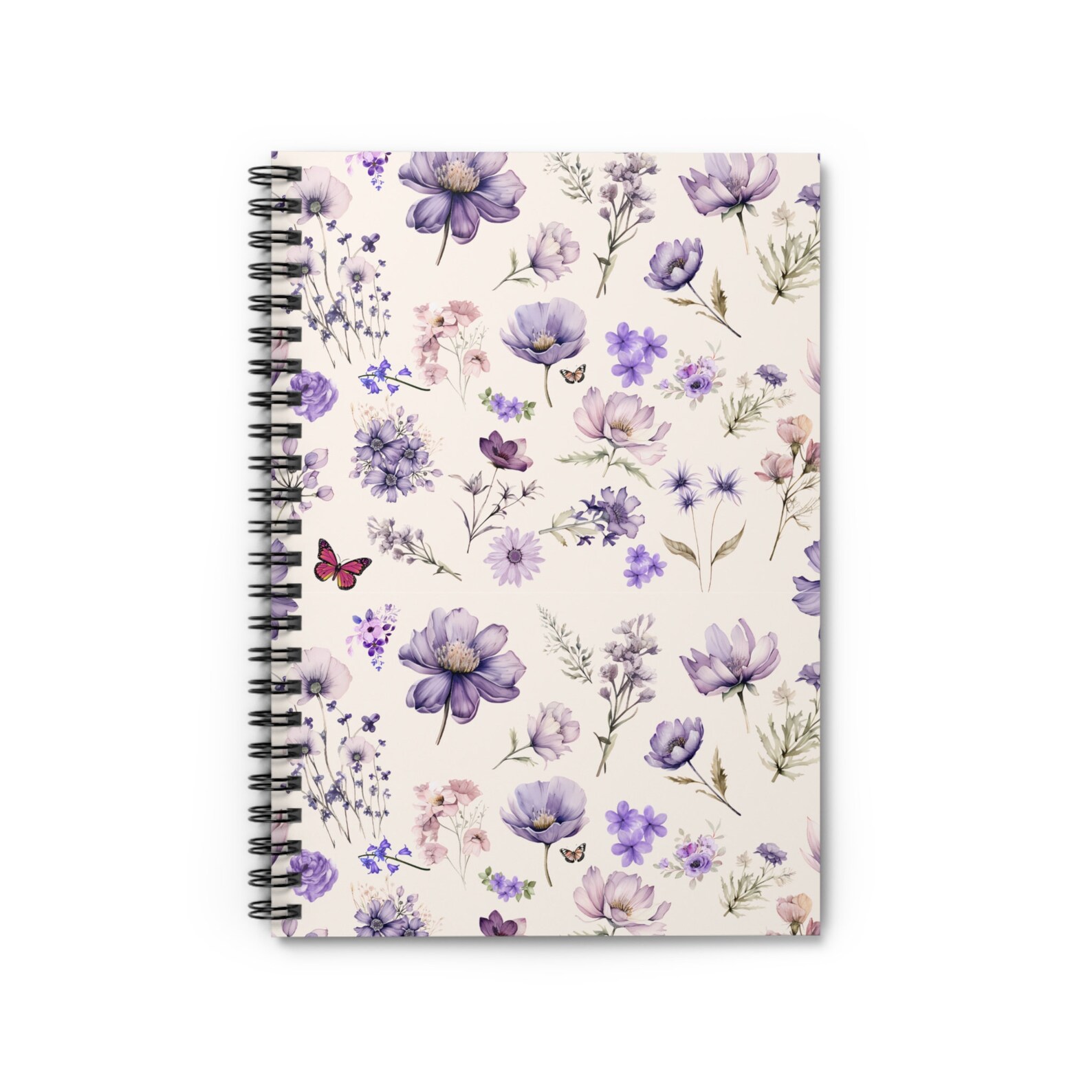Purple Flower Spiral Notebook, Ruled Line, Journal, Diary, Aesthetic ...