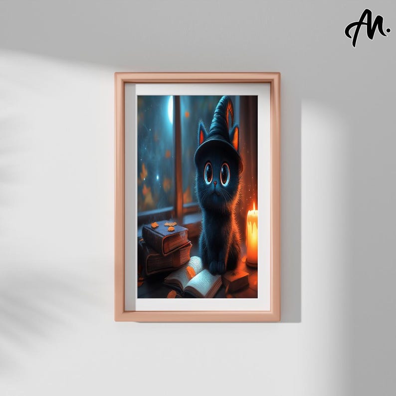 Spooky Halloween Cat Wall Art Witch Art Gothic Black Cat Wall Art ...