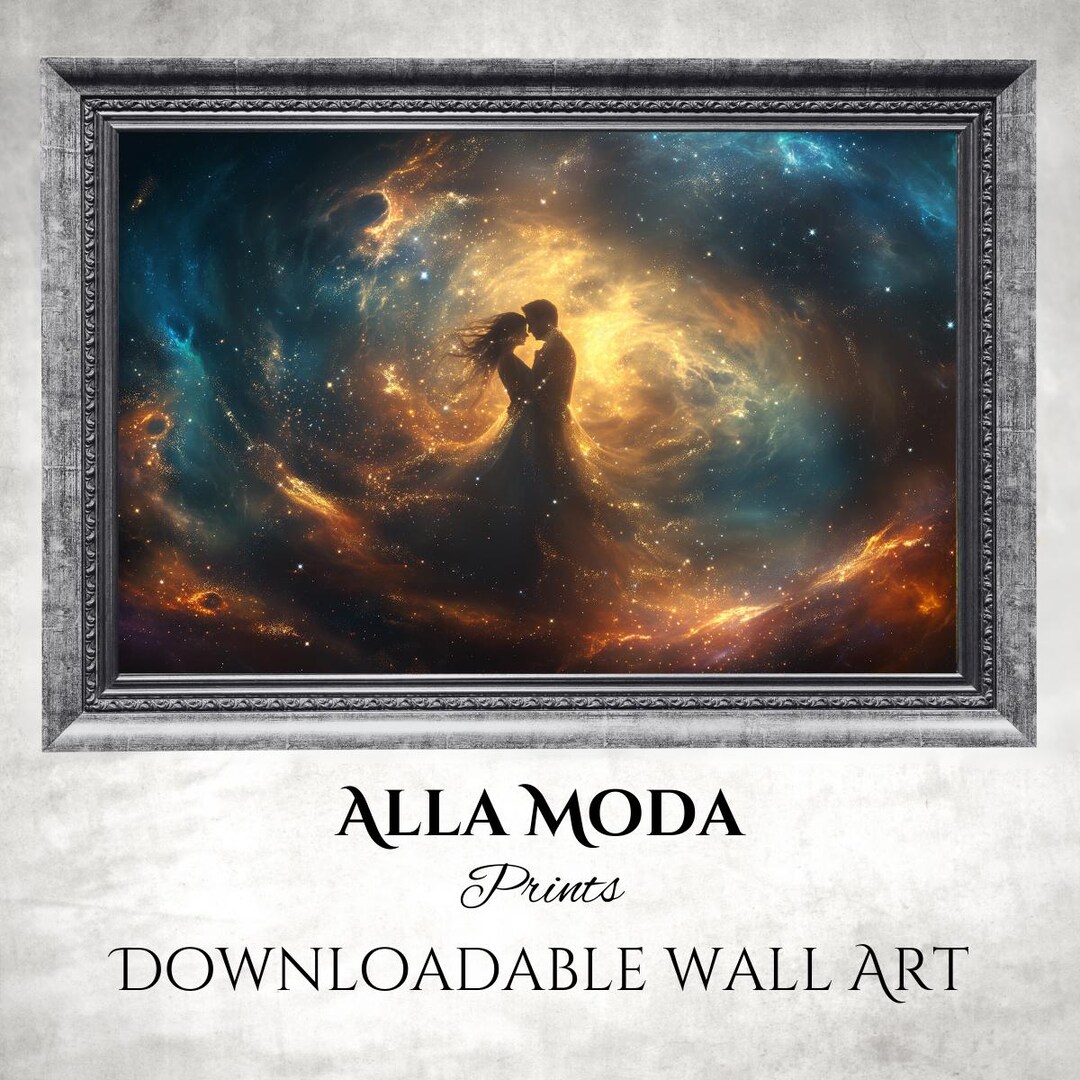 Celestial Love Scene Wall Art – Romantic Cosmic Print for Couples ...