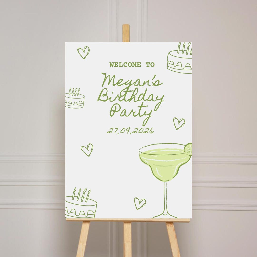 Cocktail Birthday Welcome Sign | Modern Party Decor (canva Template) - Etsy