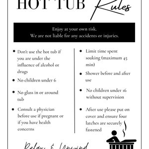 Hot Tub Rules Sign - Printable and Editable Sign for Airbnb, VRBO ...
