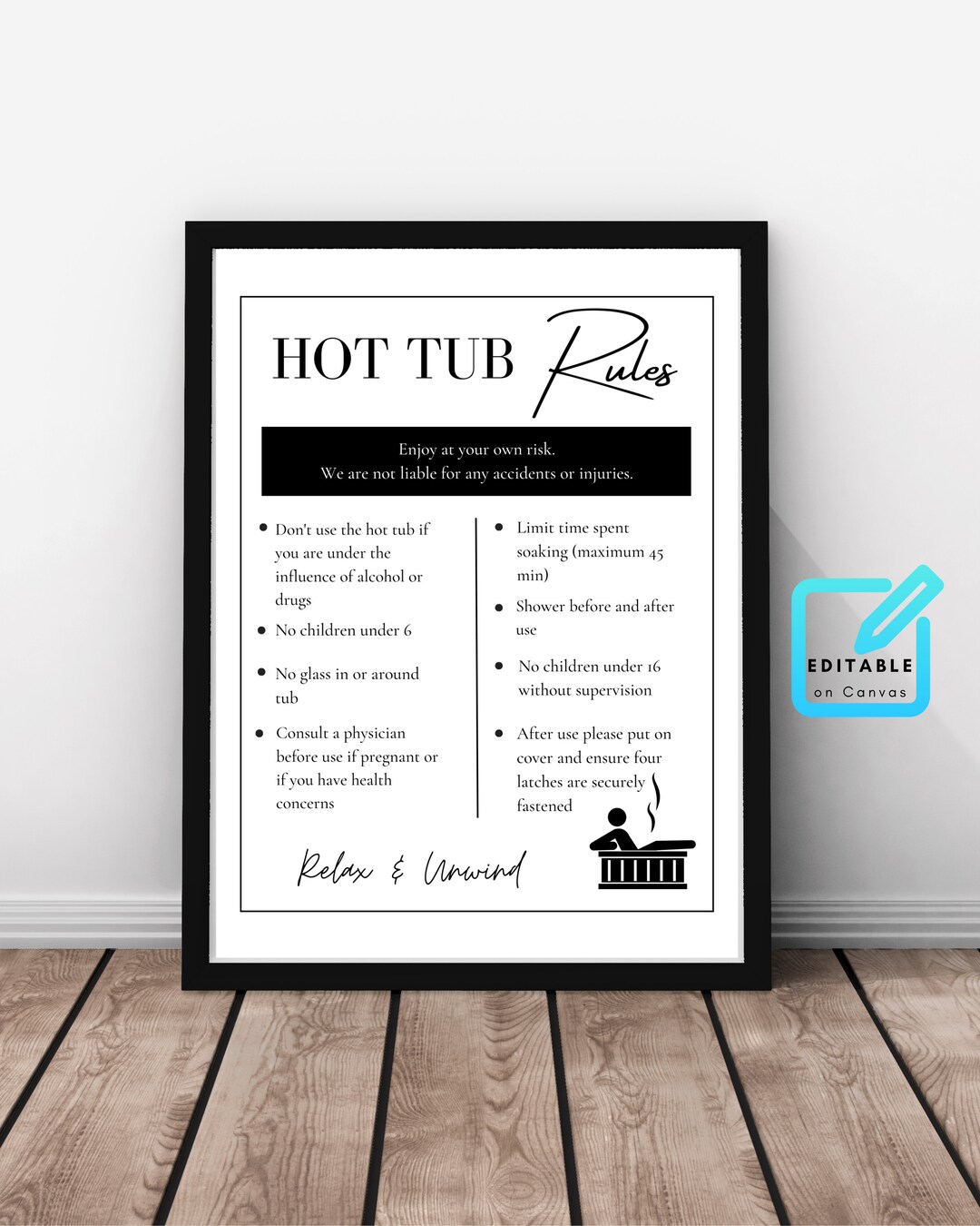 Hot Tub Rules Sign Printable And Editable Sign For Airbnb VRBO