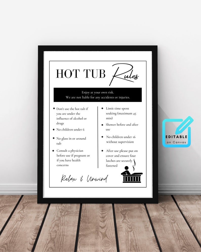 Hot Tub Rules Sign - Printable and Editable Sign for Airbnb, VRBO ...