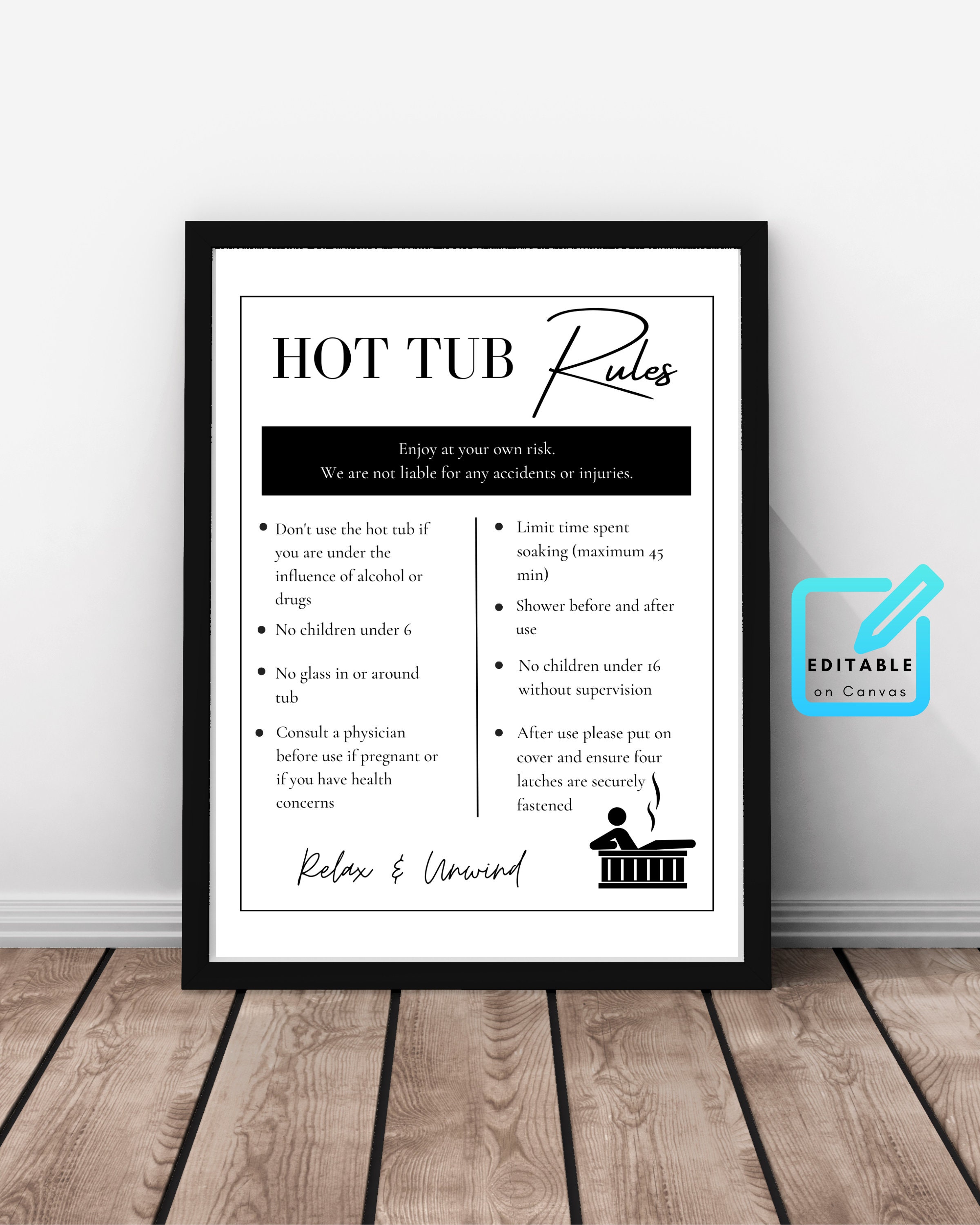 Hot Tub Rules Sign - Printable and Editable Sign for Airbnb, VRBO ...