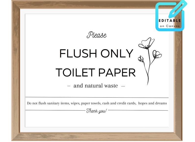 Flush Only Sign - Printable and Editable Sign for Airbnb, VRBO, Rental ...