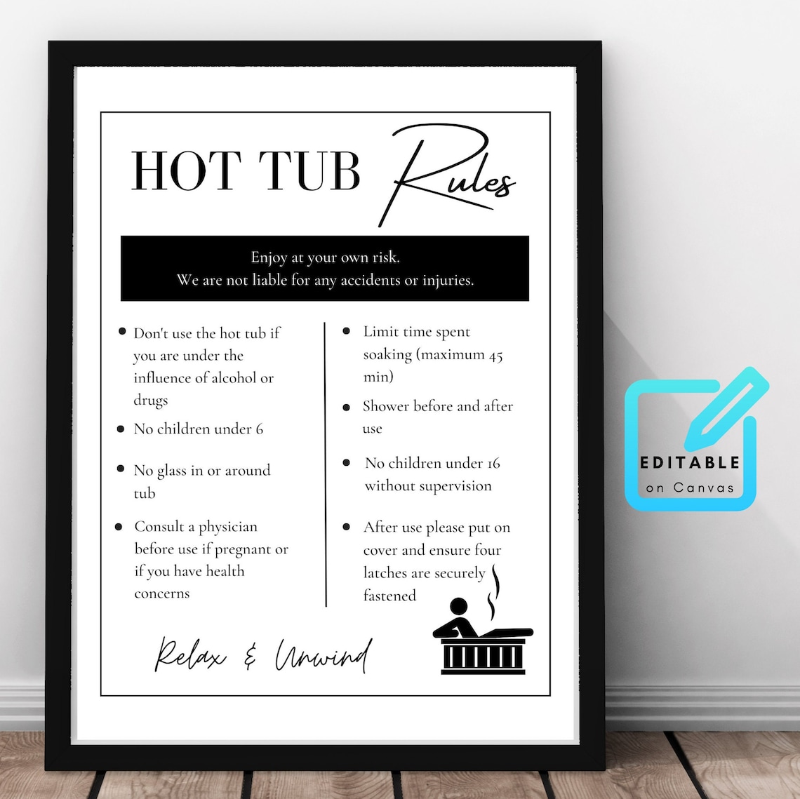 Hot Tub Rules Sign - Printable and Editable Sign for Airbnb, VRBO ...