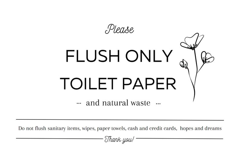 Flush Only Sign - Printable and Editable Sign for Airbnb, VRBO, Rental ...