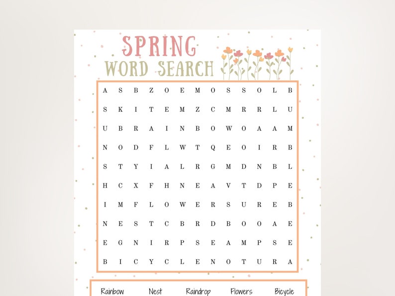 Spring Word Search for Kids Printable Word Find Printable Puzzle Spring ...