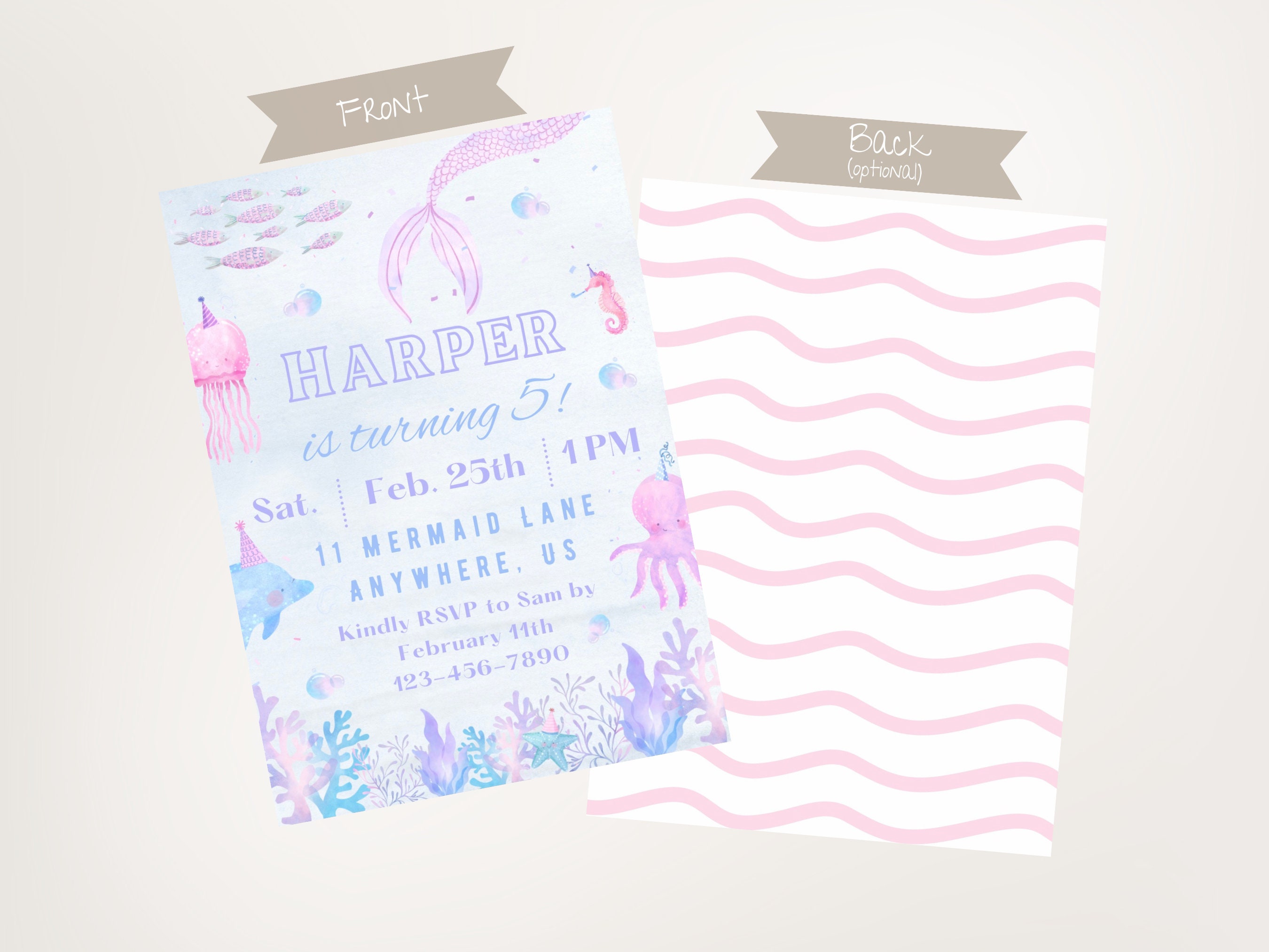 Mermaid Invitation Mermaid Birthday Invitation Under the Sea Invitation ...