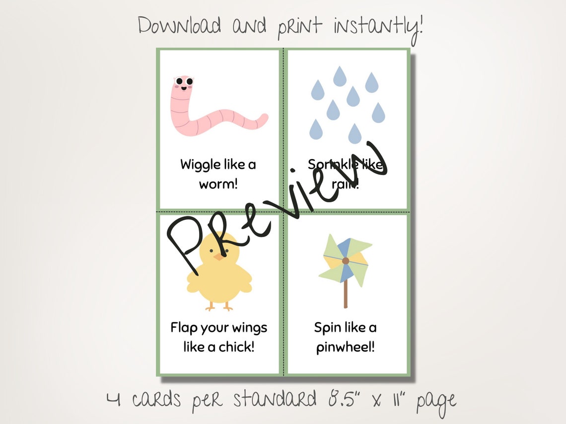 Spring Movement Cards for Kids Preschool Prek Kindergarten Movement ...