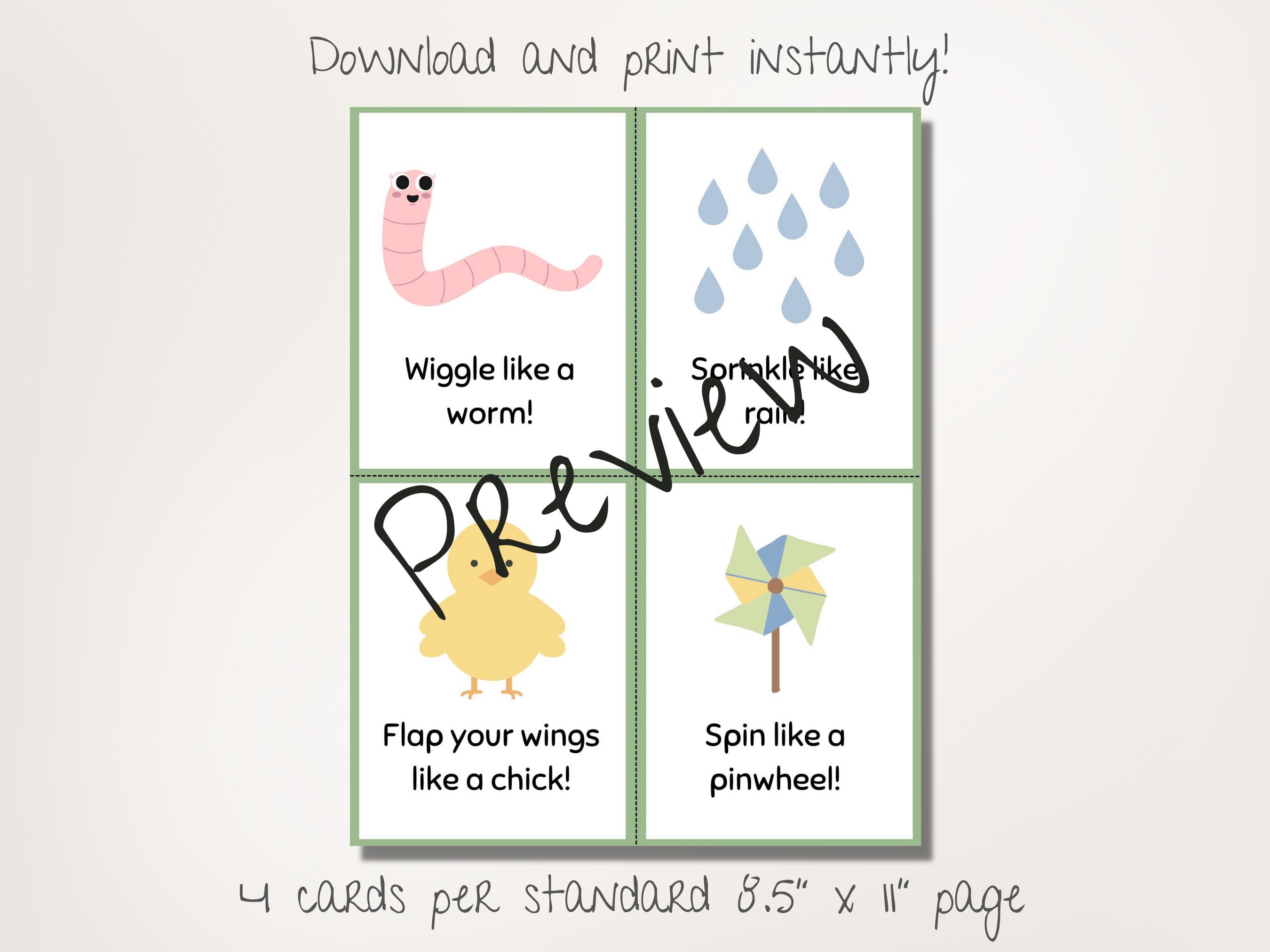Spring Movement Cards for Kids Preschool Prek Kindergarten Movement ...