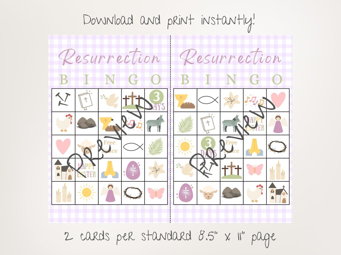 Resurrection Bingo Game Printable Easter Bingo Bible Bingo Sunday ...