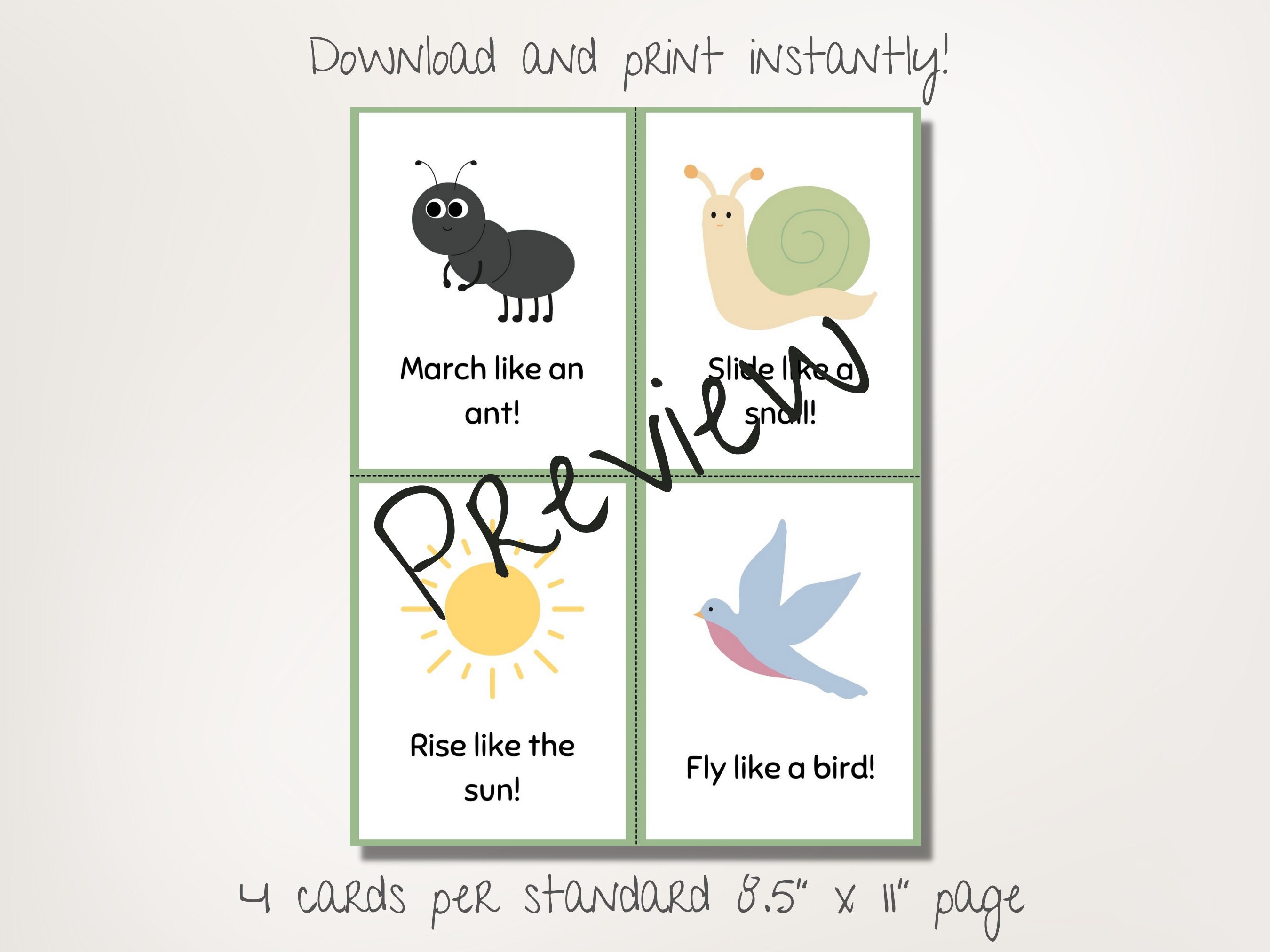 Spring Movement Cards for Kids Preschool Prek Kindergarten Movement ...